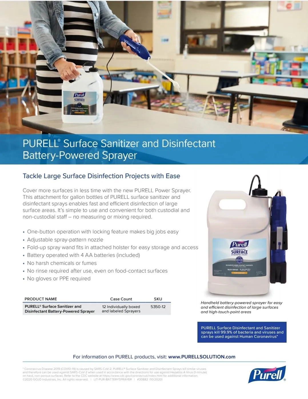Purell® Surface Sanitizer & Disinfectant Battery Powered Sprayer ...